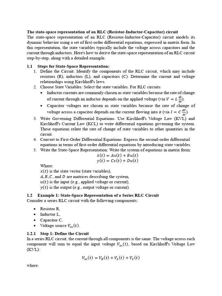 The State Space Representation in RLC Circuits | PDF | Electrical Network | Capacitor
