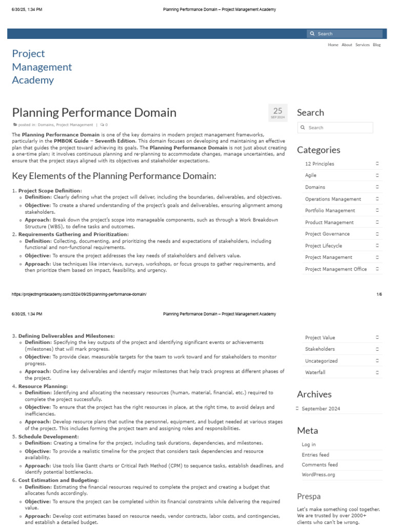 Understanding the Planning Performance Domain | PDF | Project ...