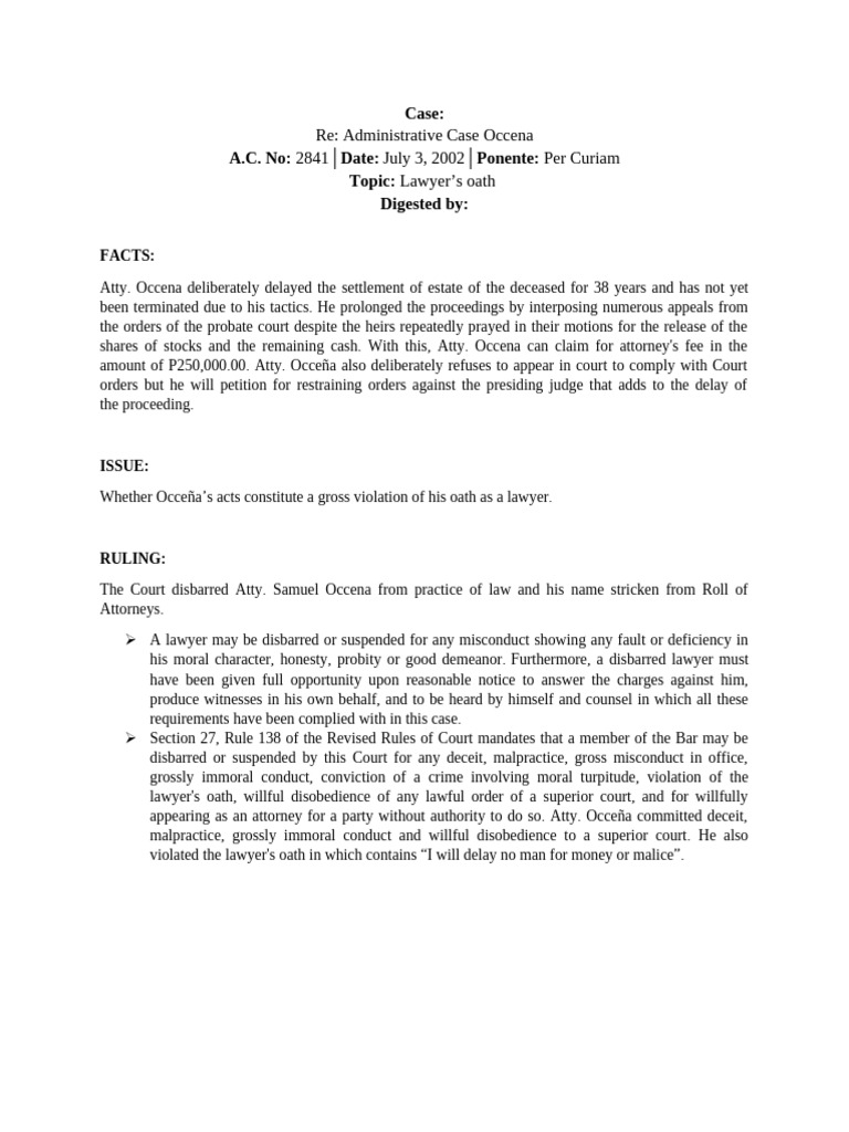 Re Administrative Case Occena | PDF