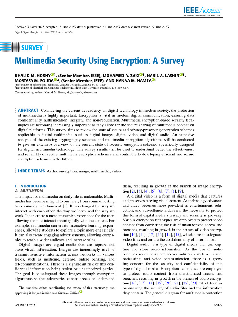 Multimedia Security Using Encryption A Survey | PDF | Encryption | Key (Cryptography)