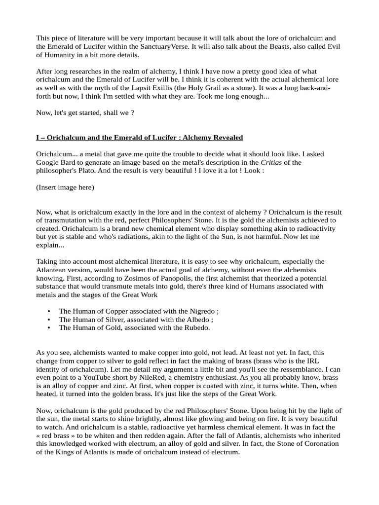 Orichalcum, Emerald and Beasts Clarification | PDF | Alchemy | Brass