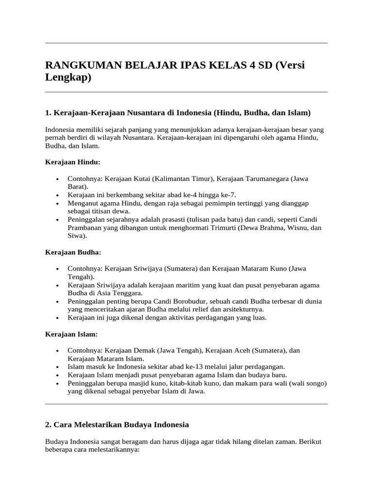 Rangkuman Belajar Ipas Kelas 4 SD | PDF