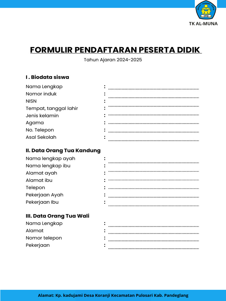 TK Al-Muna Formulir | PDF