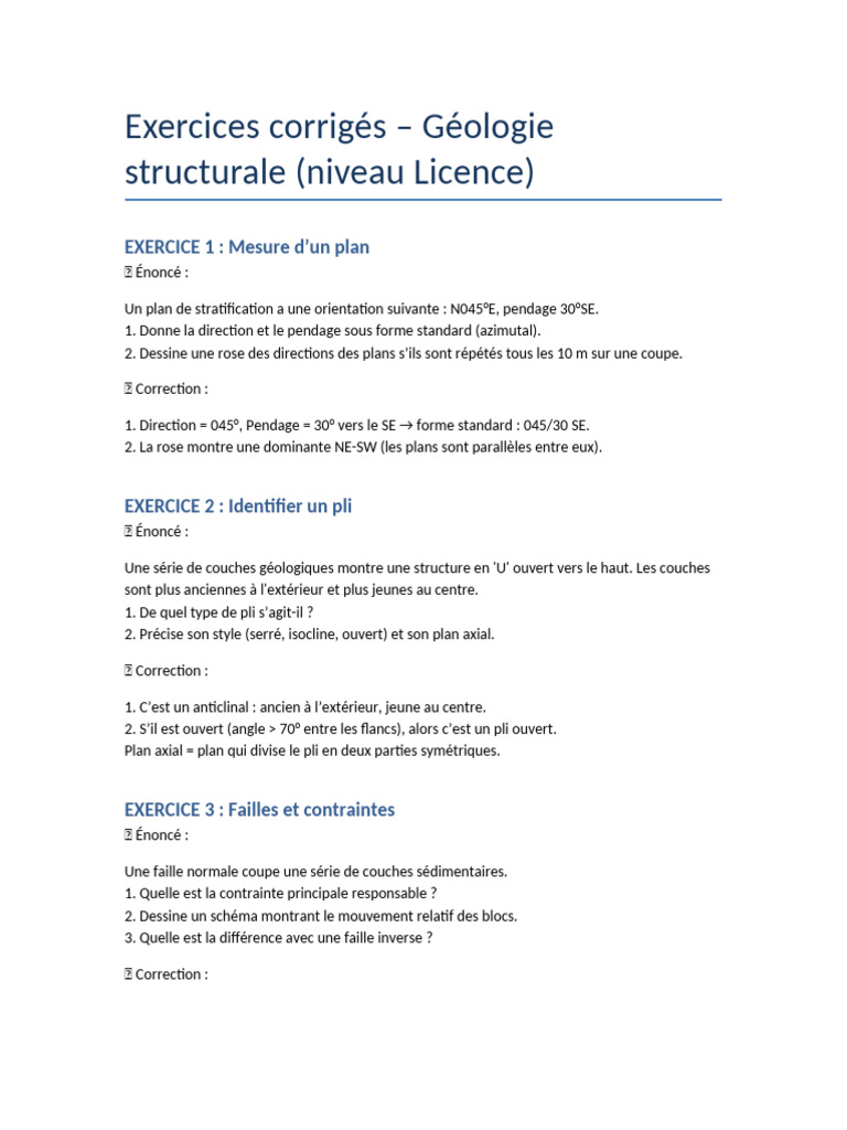 Exercices corrigés de géologie structurale | PDF | Géologie structurale ...