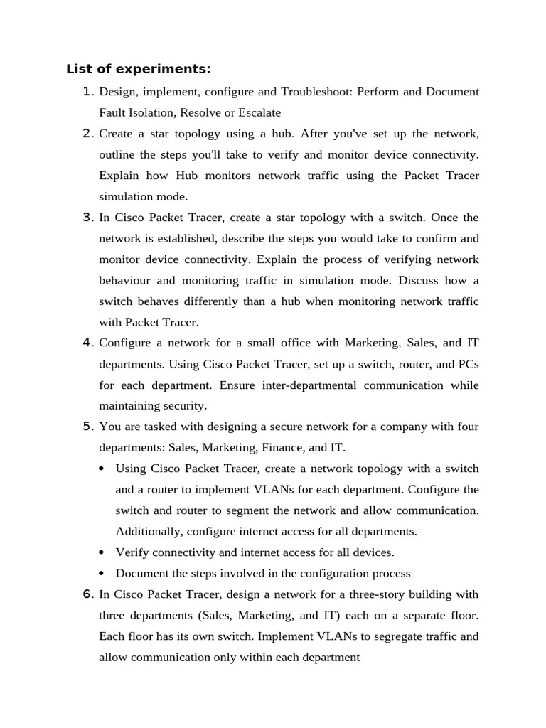 Network - List of Experiments | PDF | Computer Network | Network Switch