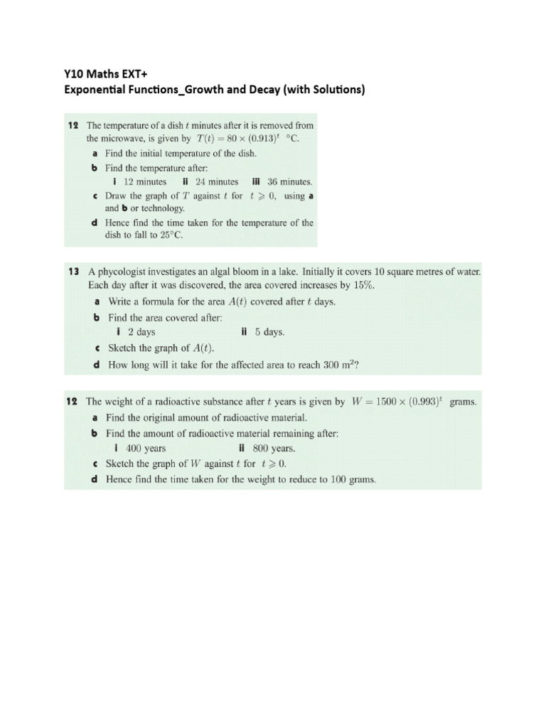Exponential Functions Growth and Decay With Solutions | PDF