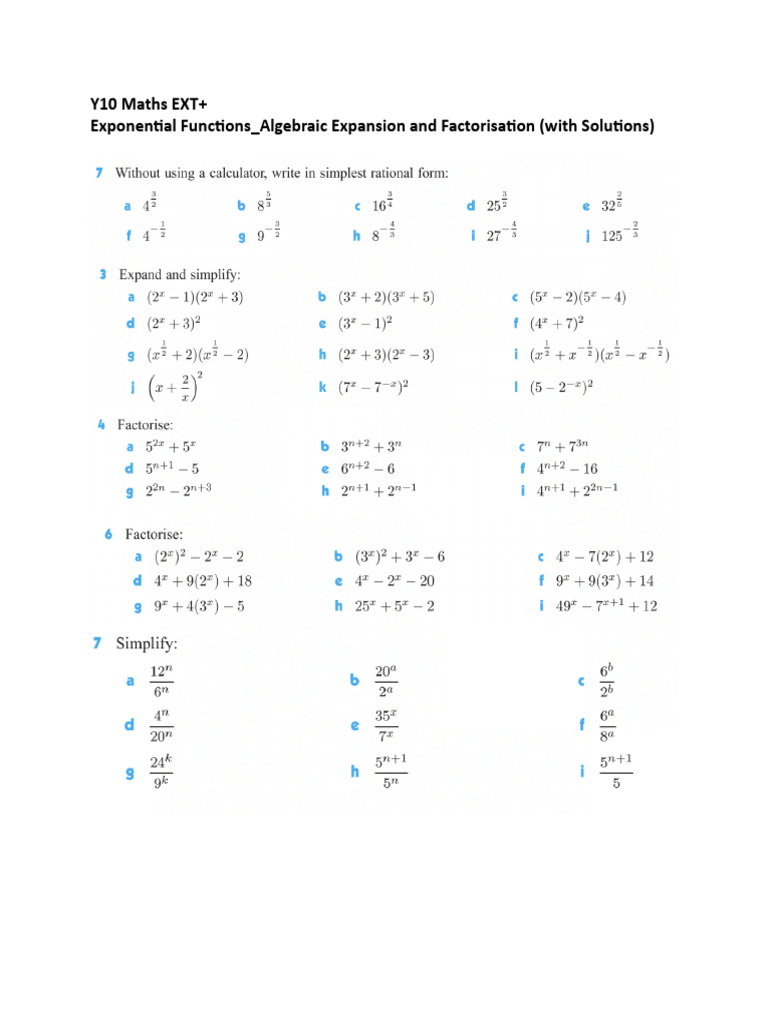 Exponential Functions Algebraic Expansion and Factorisation With ...