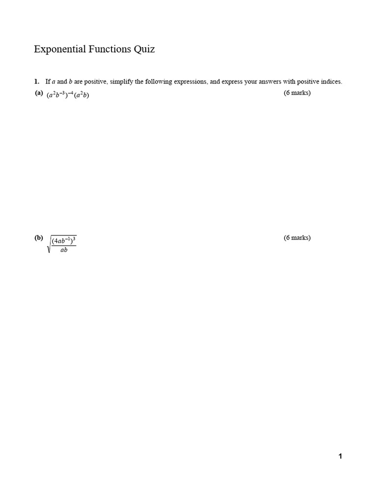 Exponential Functions Quiz With Solutions | PDF | Equations | Mathematics