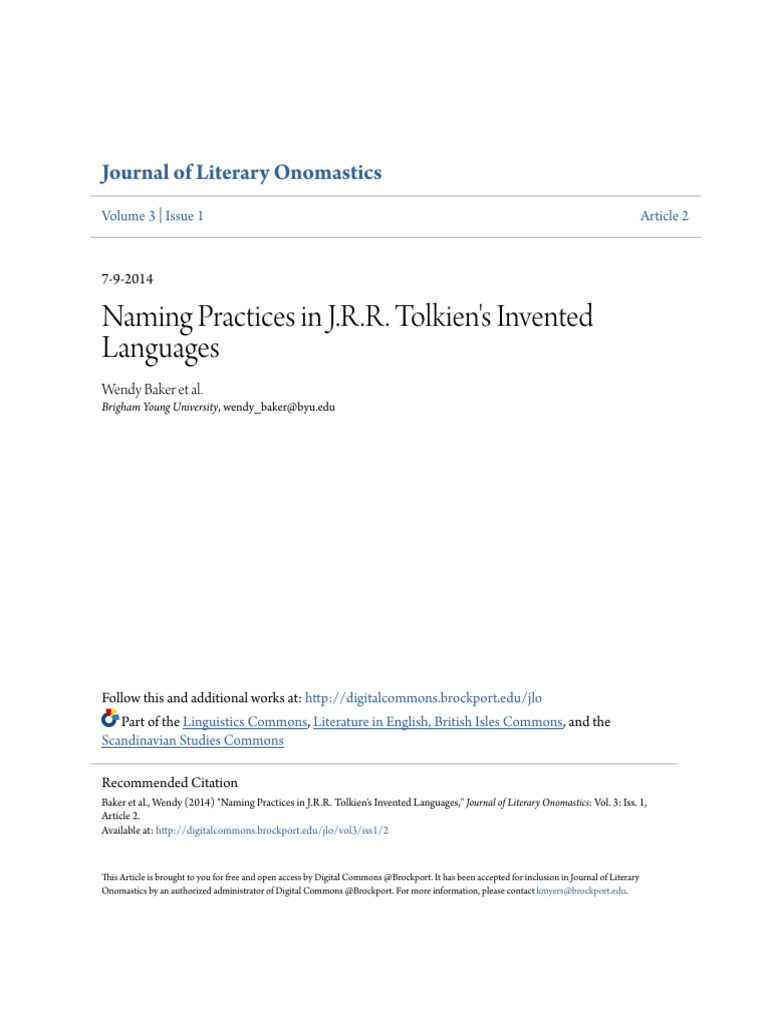 Tolkien's Naming Practices in Languages | PDF | Syllable | J. R. R. Tolkien