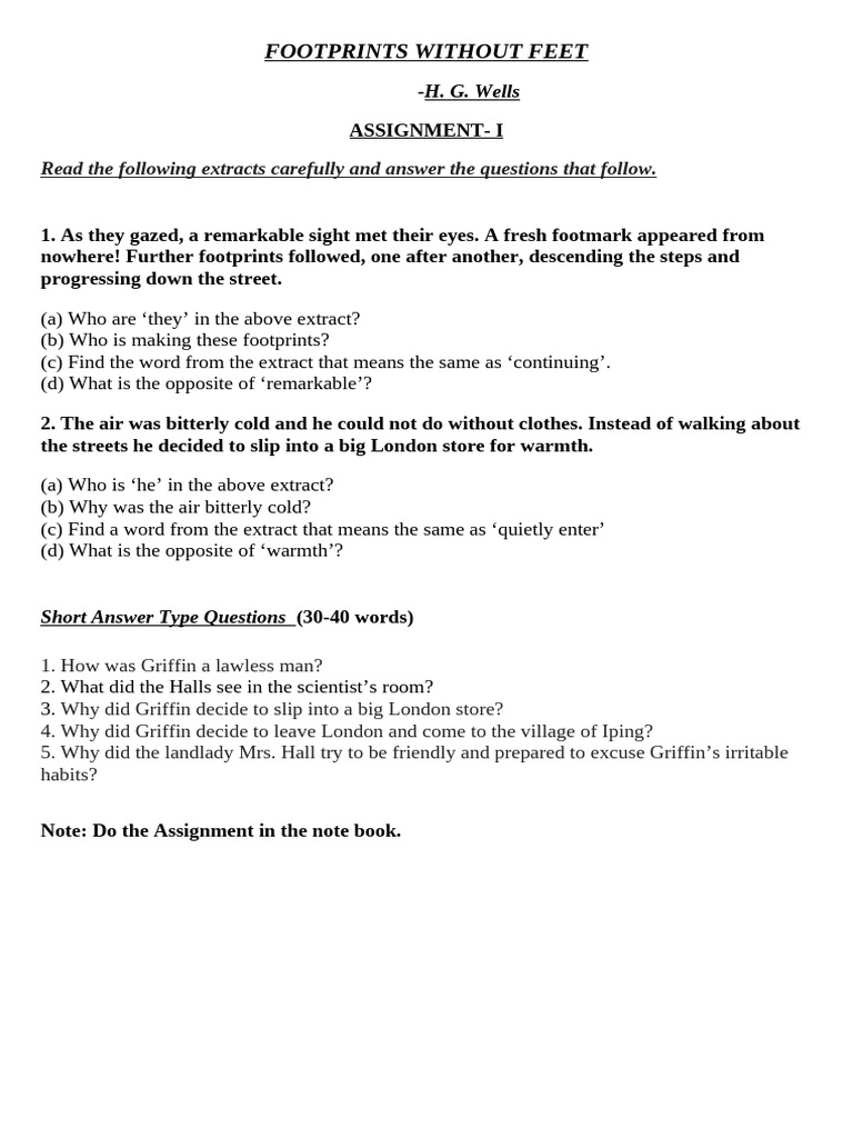 Foot Prints Without Feet Assignment I | PDF