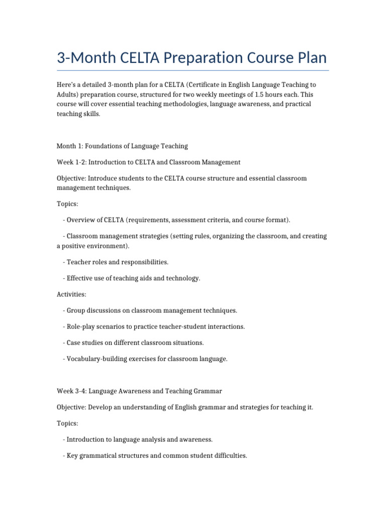CELTA Course Plan | PDF | Education Theory | Cognitive Science