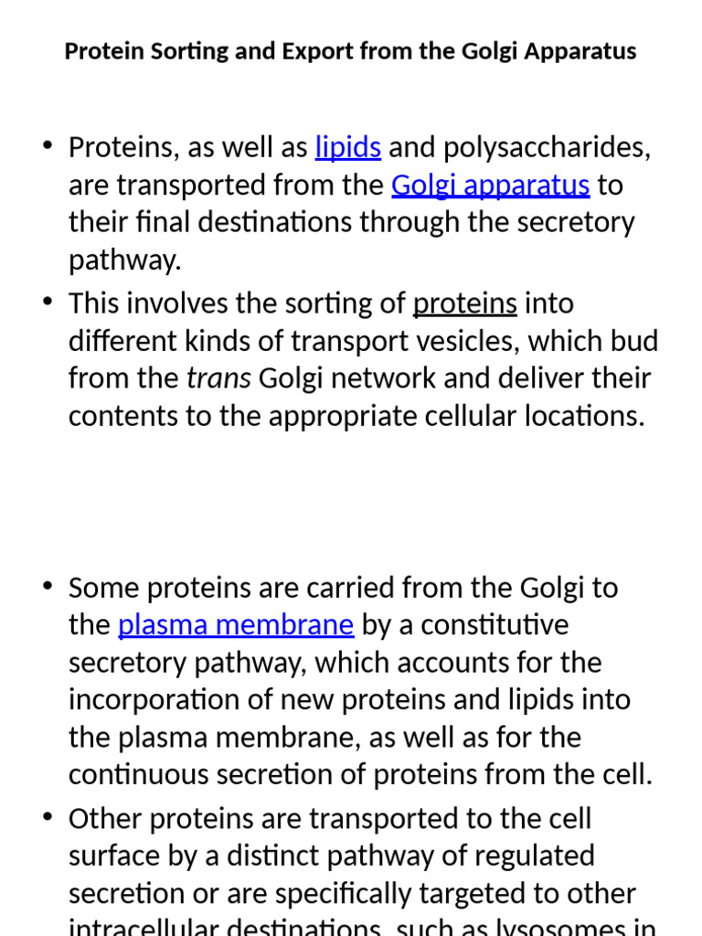 Protein Sorting and Export From The Golgi Apparatus | PDF | Cell ...