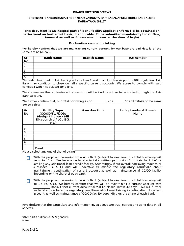 DCU Form - Borrower Declaration - Final | PDF | Banks | Loans