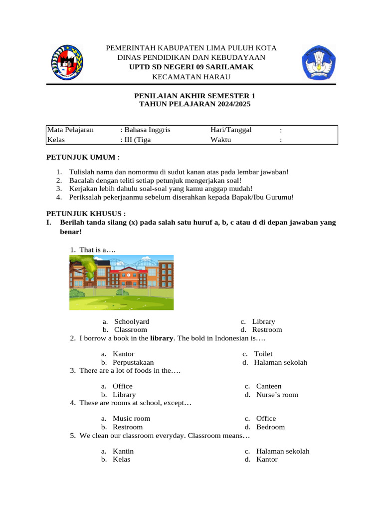 Soal Bahasa Inggris Kelas 3 (Semester 2) | PDF | Educational Environment