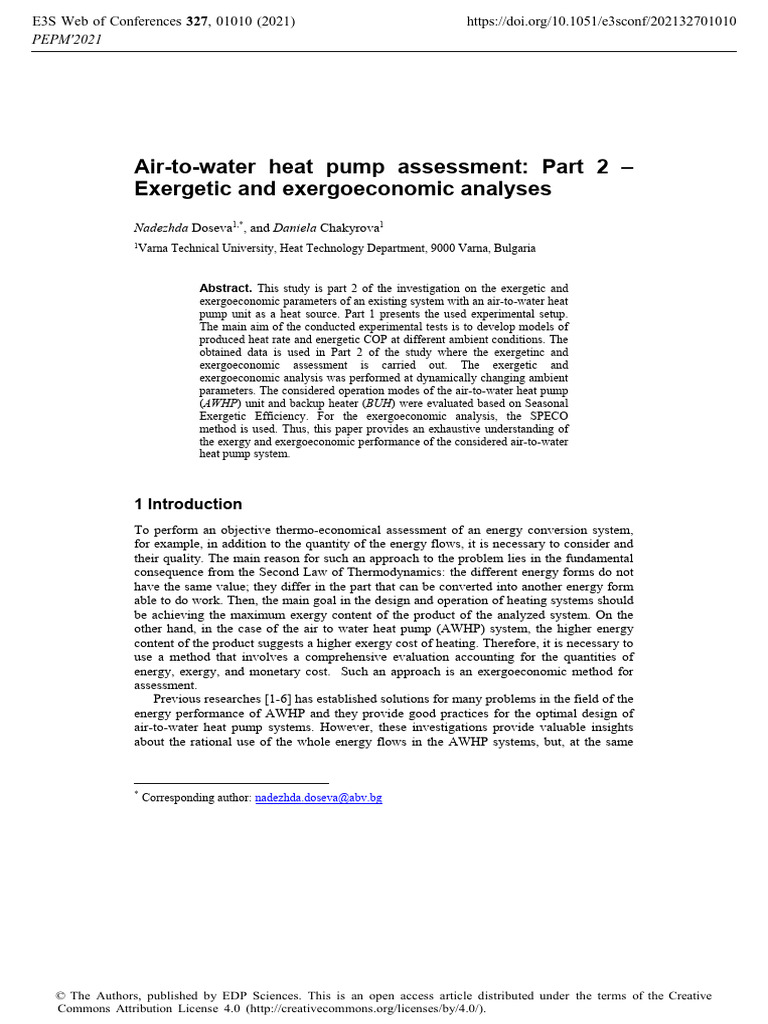 Air To Water Heat Pump Assessment Part 2 | PDF | Exergy | Heat
