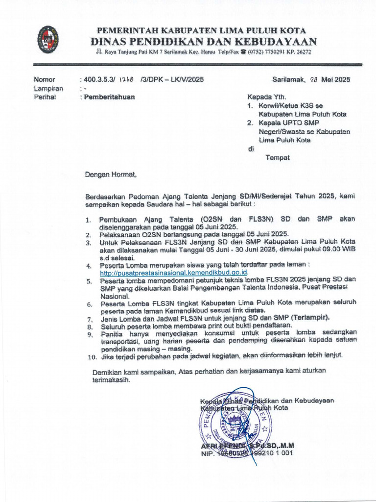 Pembaritahuan Ajang Talenta 2025 | PDF