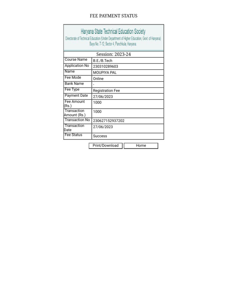 Fee Payment Receipt | PDF