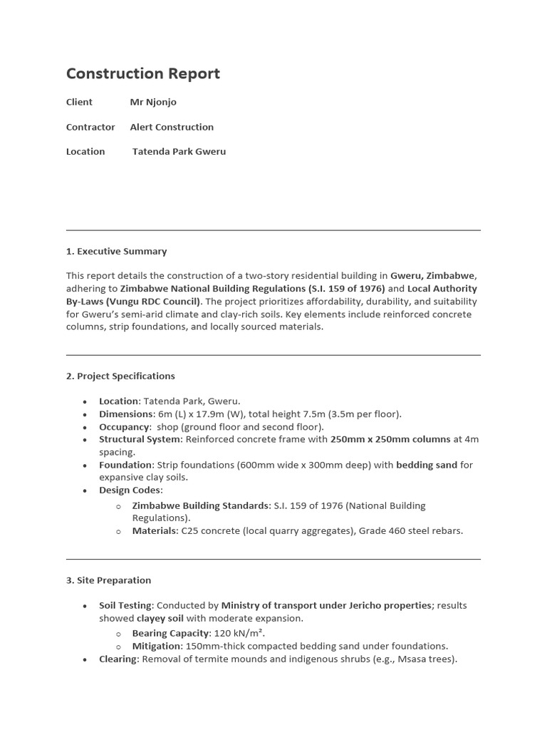Gweru Residential Building Report | PDF | Concrete | Foundation ...