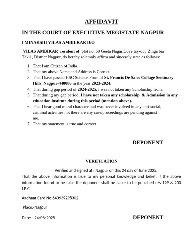 Affidavit of Minakshi Ambilkar | PDF