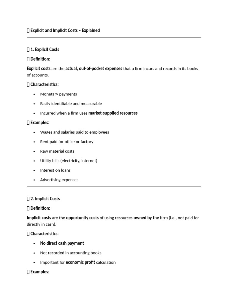 Explicit and Implicit Costs | PDF