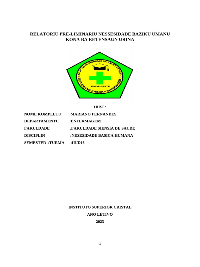 LP - Eliminasaun Urina Mariano | PDF | Sistema urinario | Anatomía humana