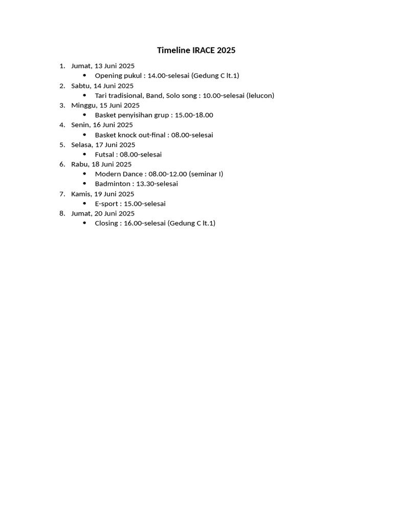 Timeline Fix Irace 2025 | PDF