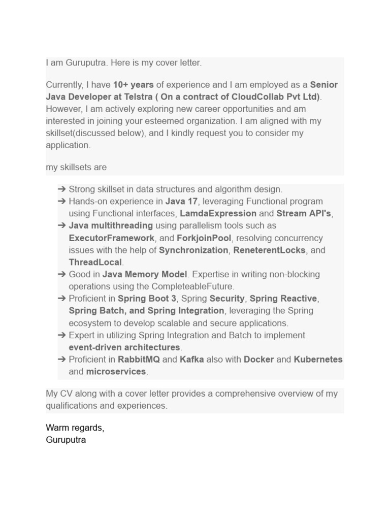 Senior Java Developer Cover Letter | PDF