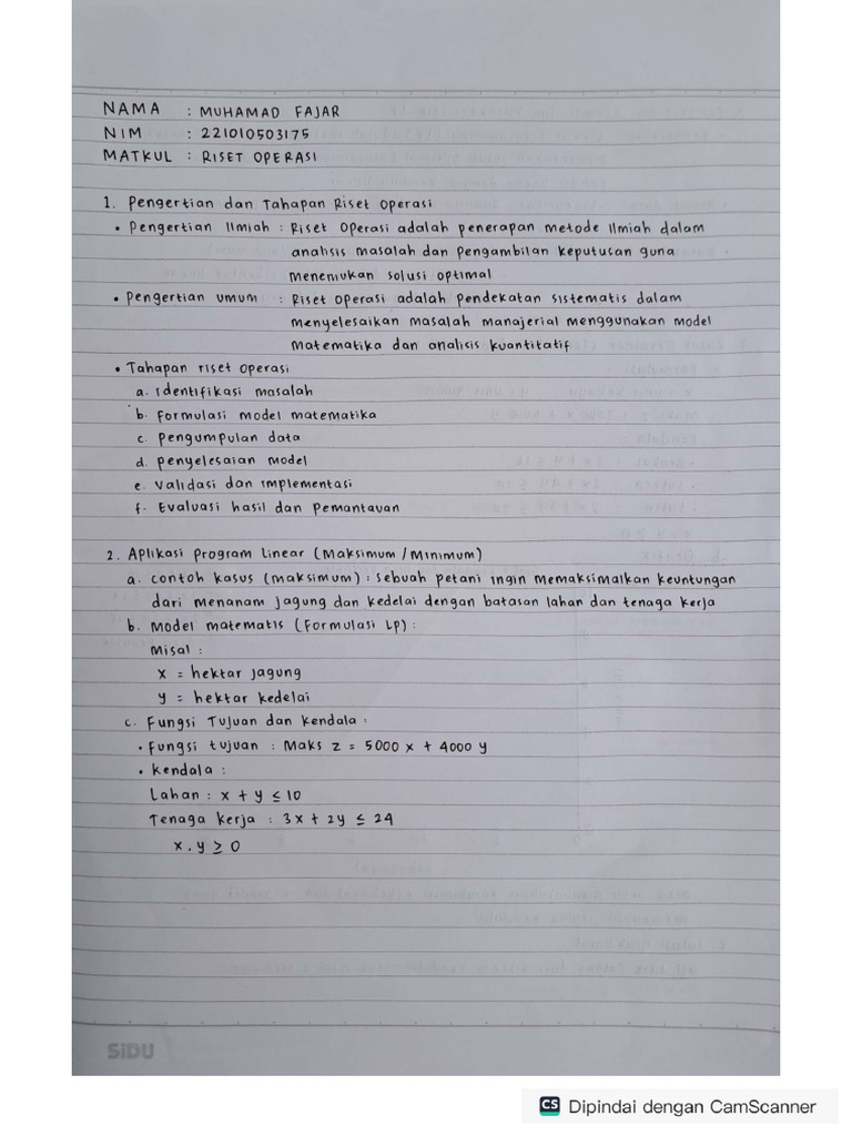 Riset Operasi (Muhamad Fajar) | PDF