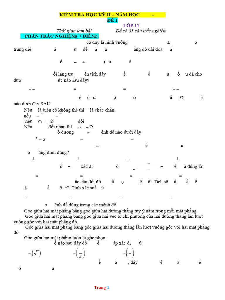 Đề KT Toán Cuối HK2 | PDF