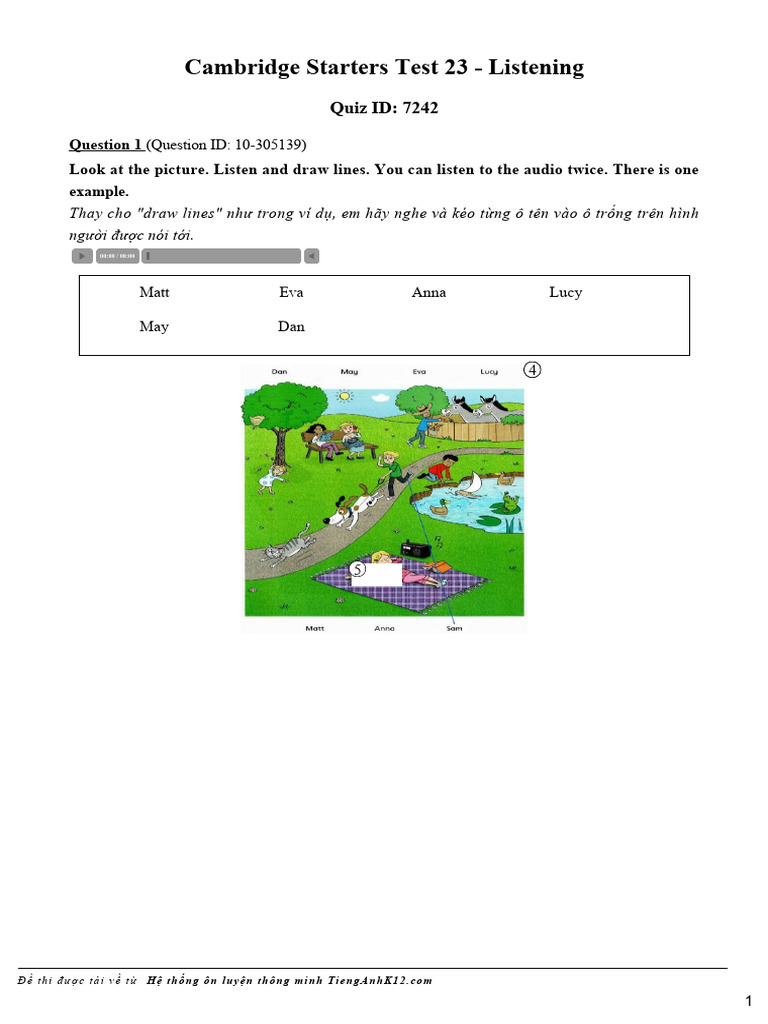 Quiz 7242 Cambridge Starters Test 23 Listening | PDF