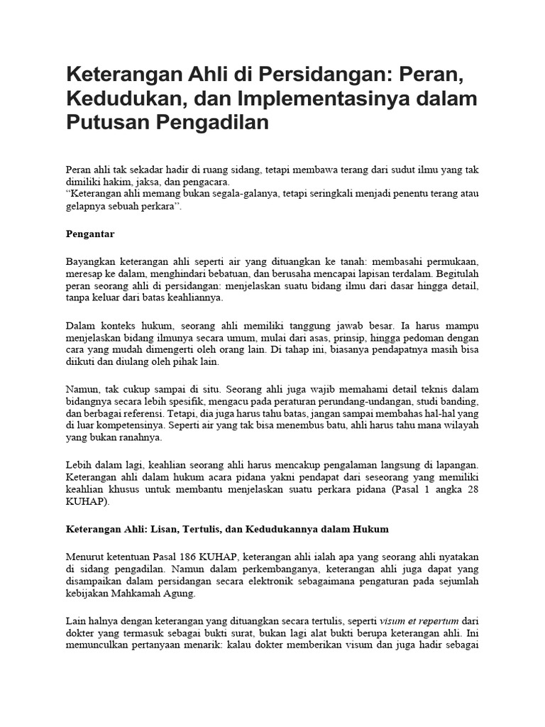 Peran Ahli dalam Persidangan Hukum | PDF