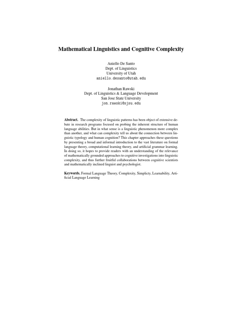 2022 de Santo & Rawski - Mathematical Linguistics and Cognitive Complexity | PDF | Automata ...
