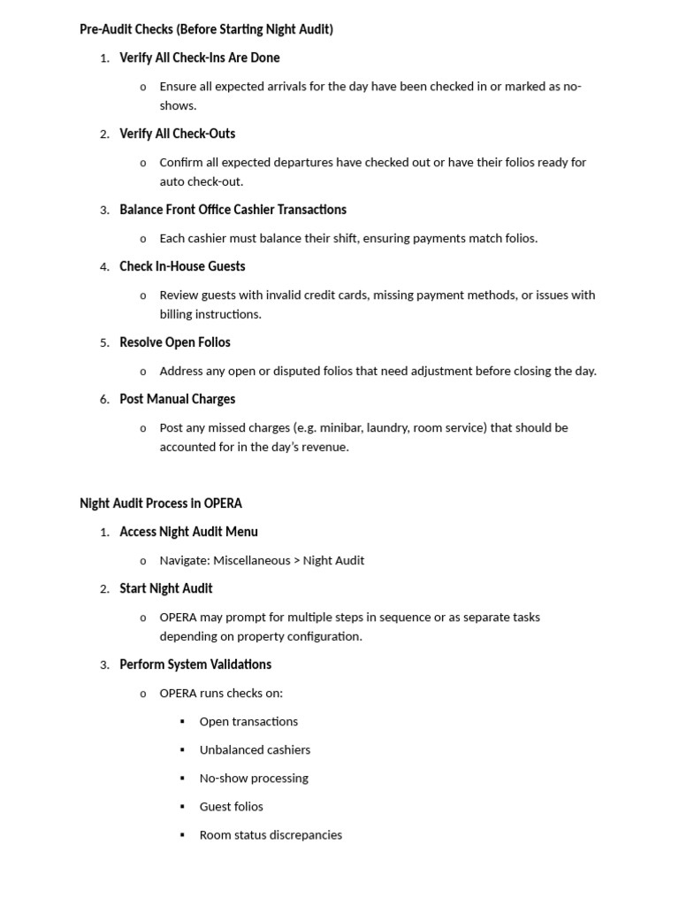 Night Audit Process Overview in OPERA | PDF | Audit | Credit Card