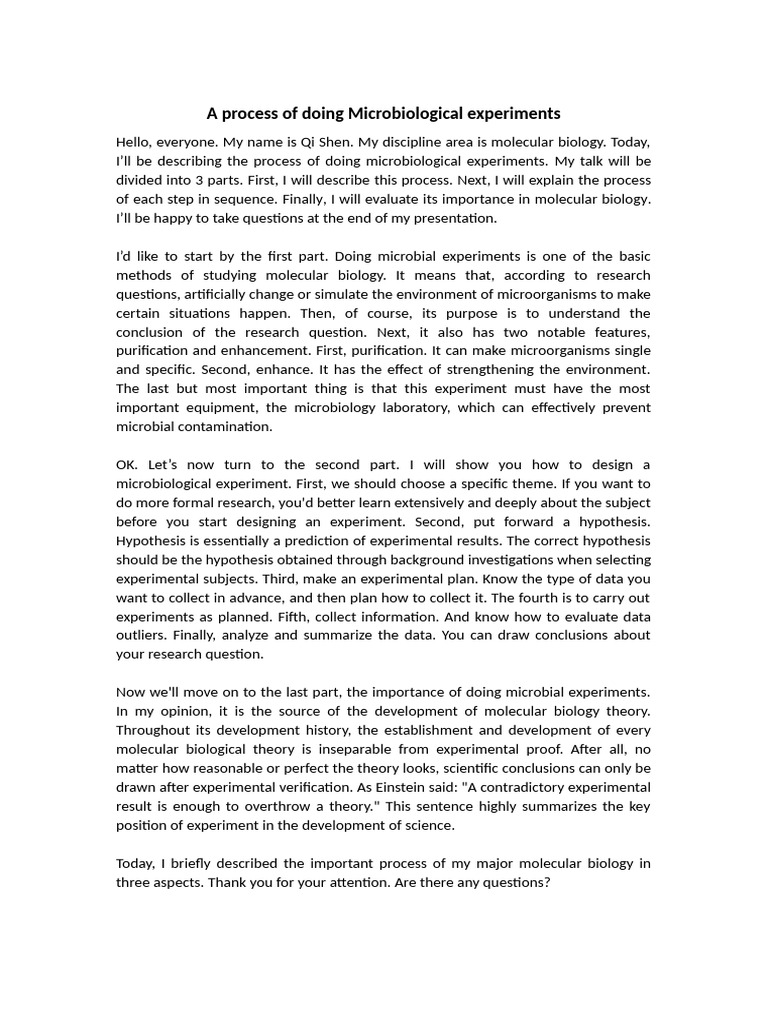 A Process of Doing Microbiological Experiments | PDF | Experiment ...