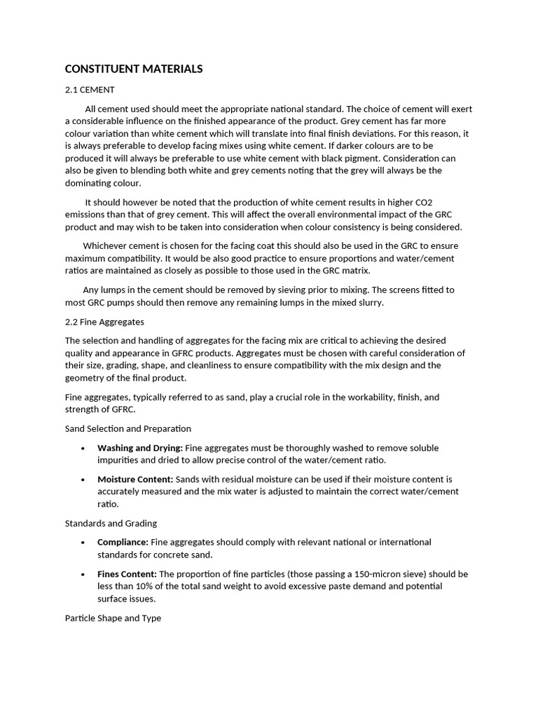 GFRC Material Selection Guidelines | PDF | Concrete | Cement