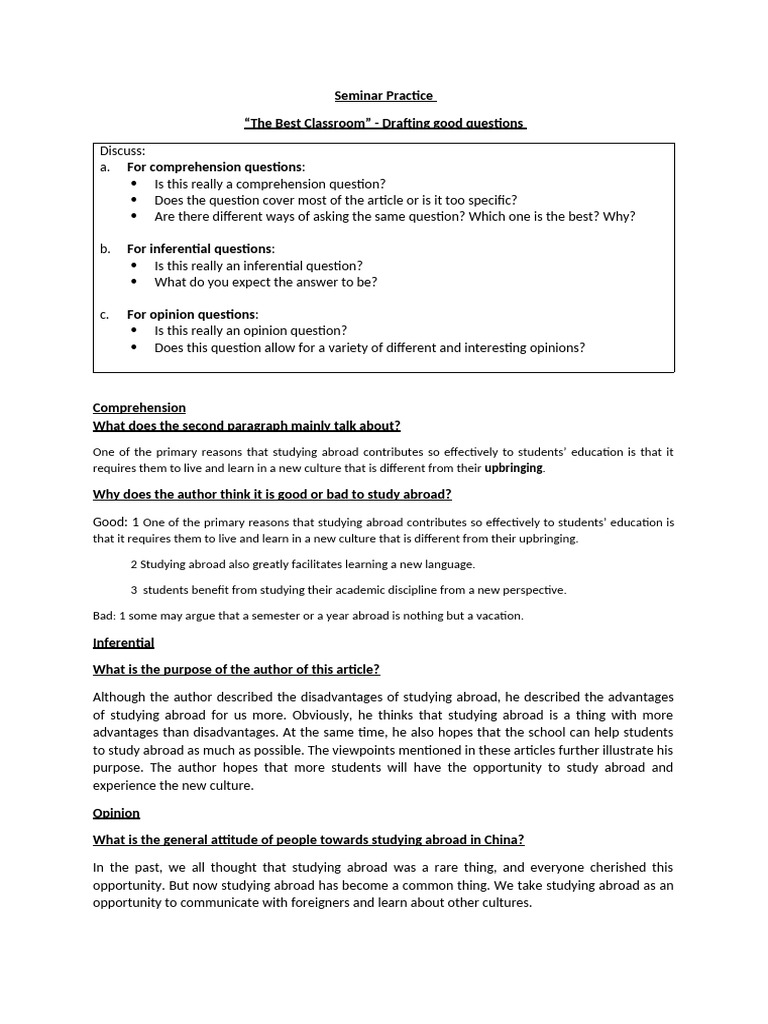 Crafting Effective Seminar Questions | PDF