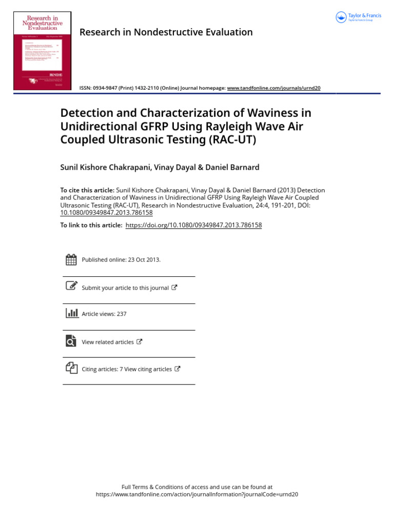 GFRP Composite Measurement Using Rayleigh Wave Air Coupled Ultrasonic ...