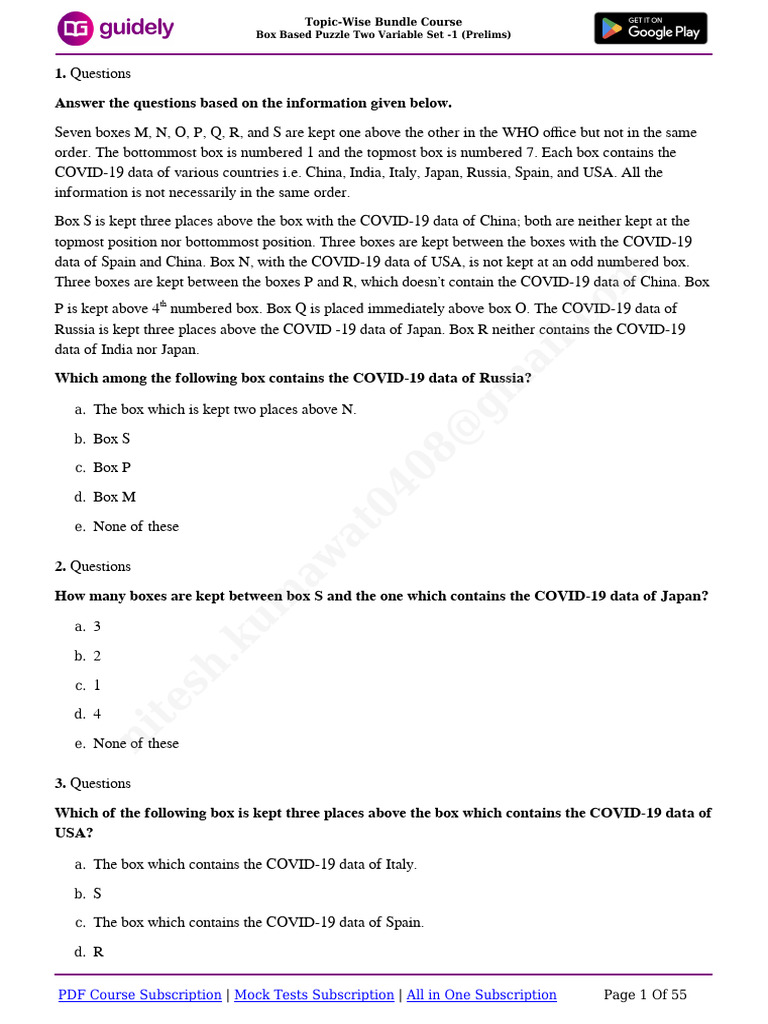 Box Based Puzzle Two Variable Set - 1 (Prelims) | PDF