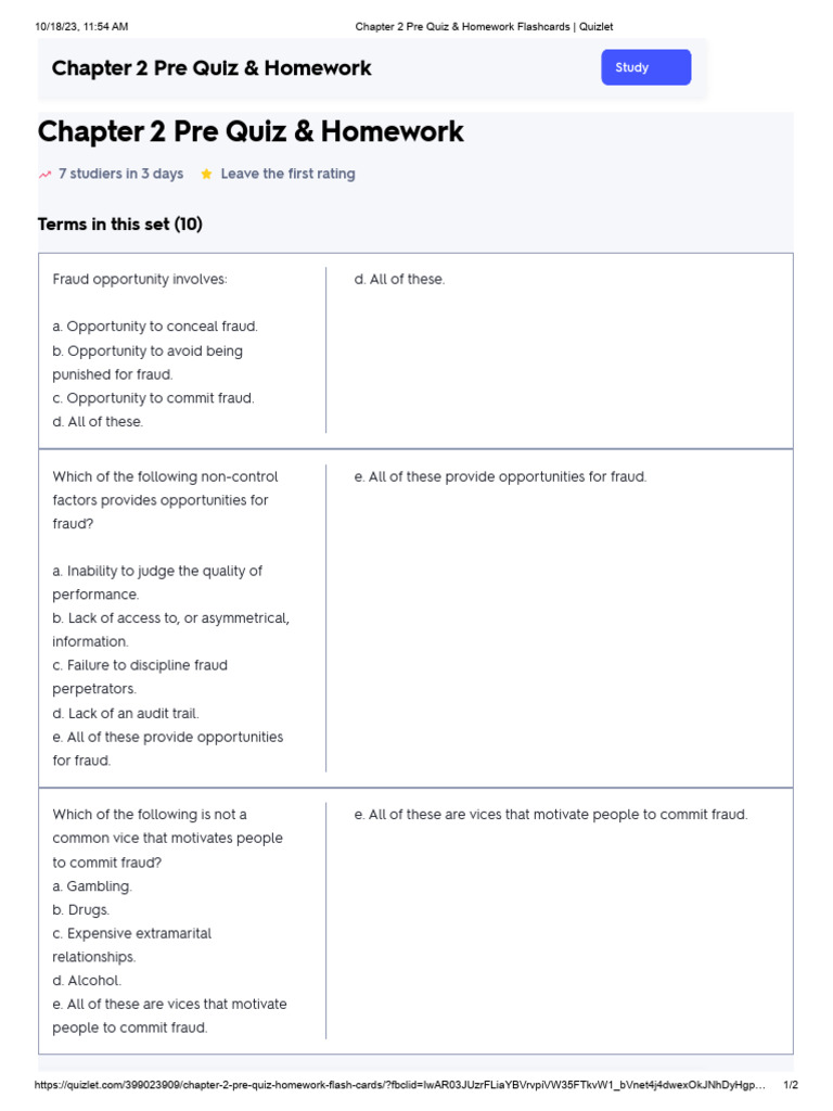 Chapter 2 Pre Quiz & Homework Flashcards - Quizlet | PDF | Fraud | Criminal Justice