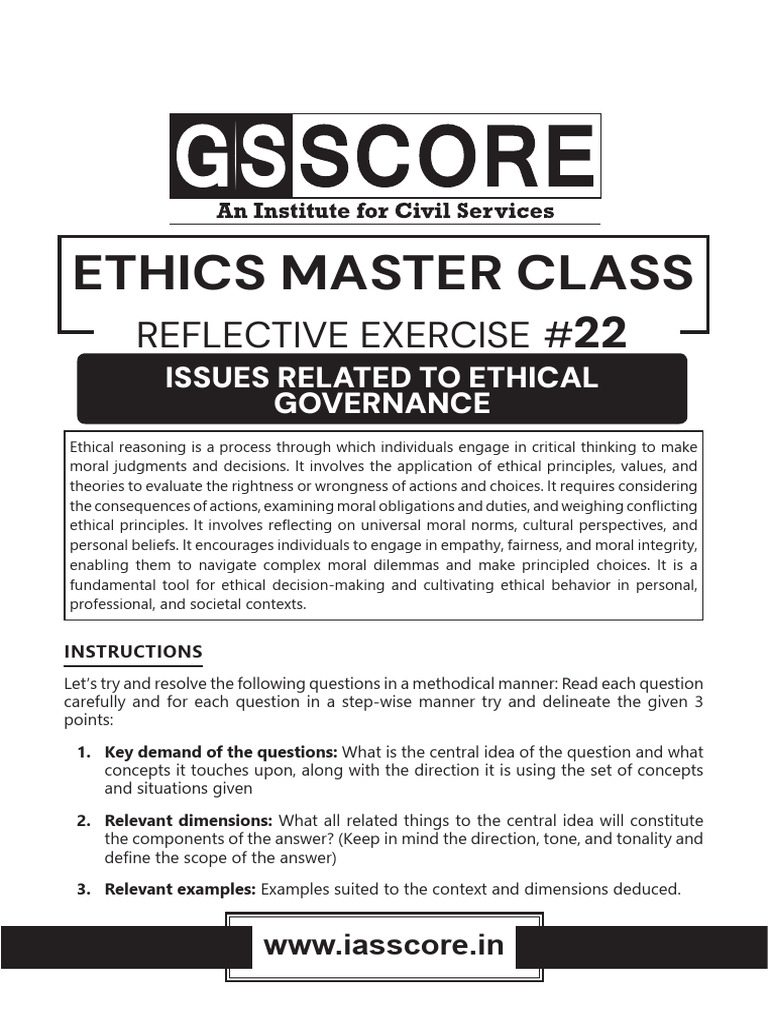 Ethics Master Class Worksheet 22 Issues Related To Ethical Governance ...
