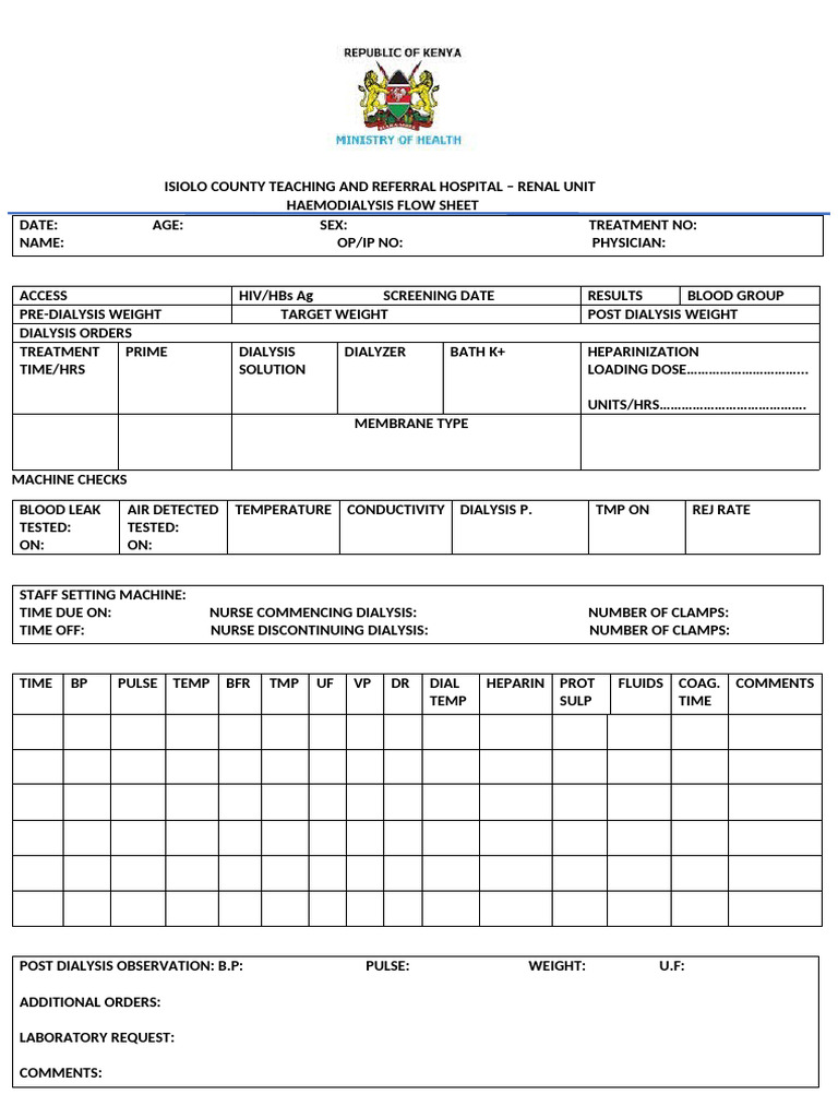 Renal Unit Flow Sheet | PDF