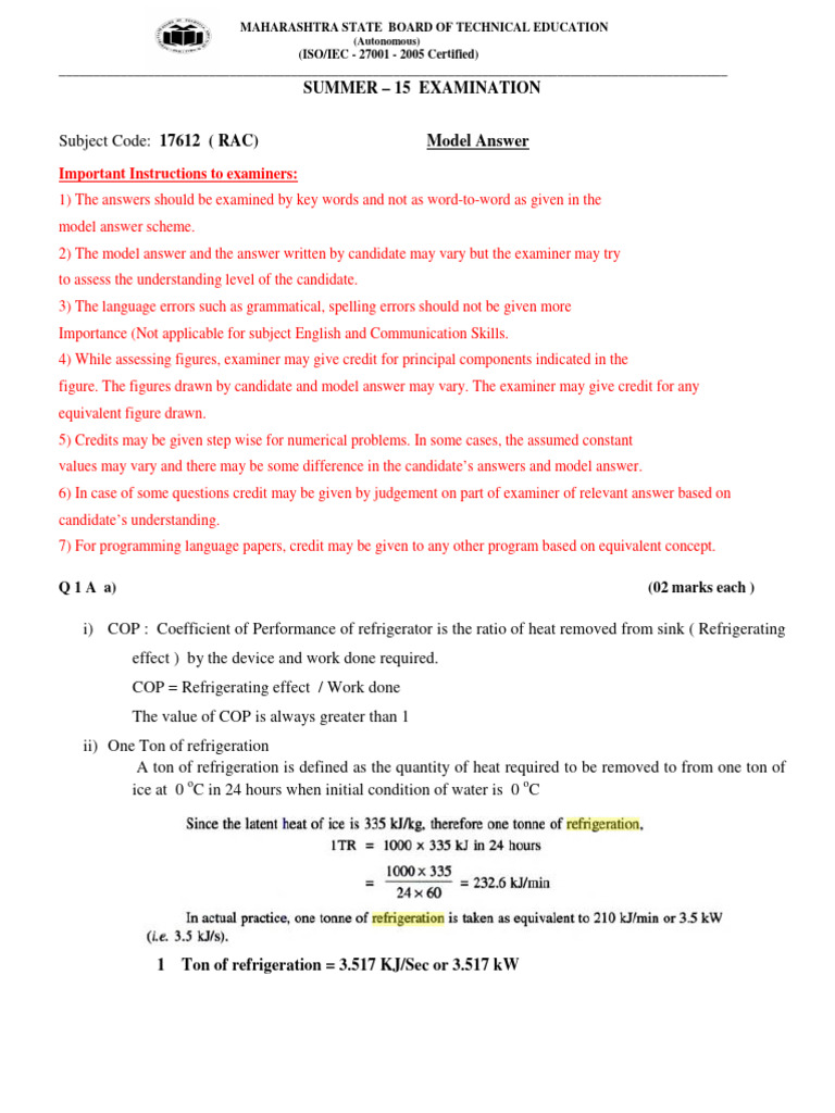 2015 Summer Model Answer Paper | PDF | Atmosphere Of Earth | Air Conditioning