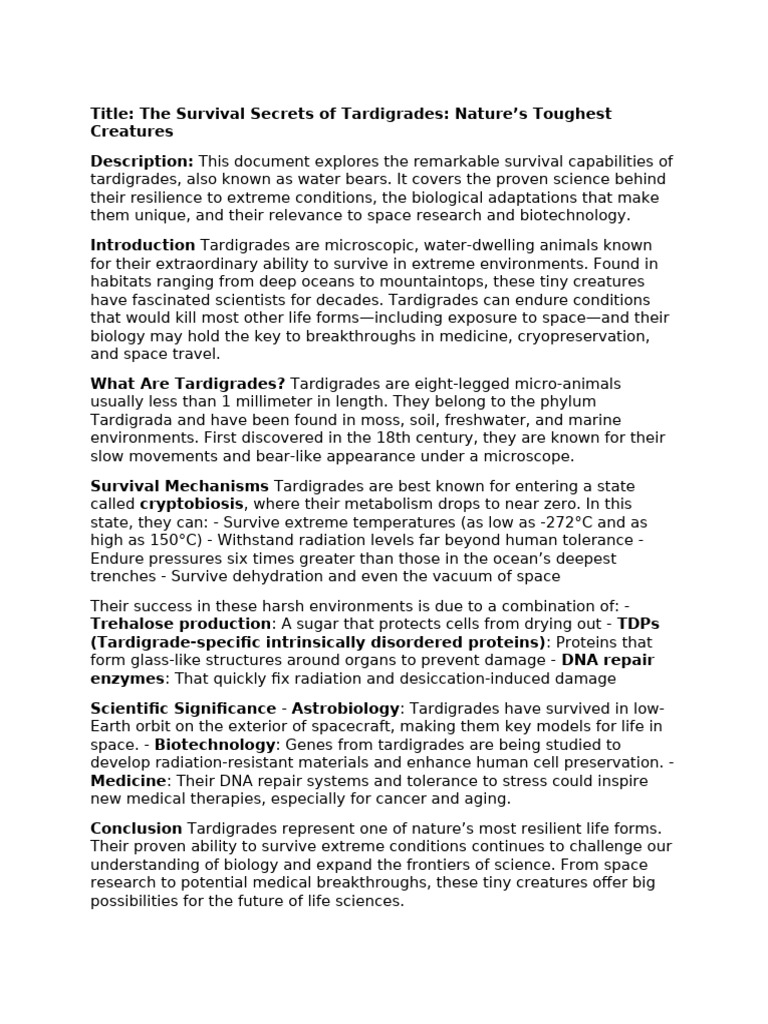 Tardigrades Survival Science | PDF | Life Sciences | Nature