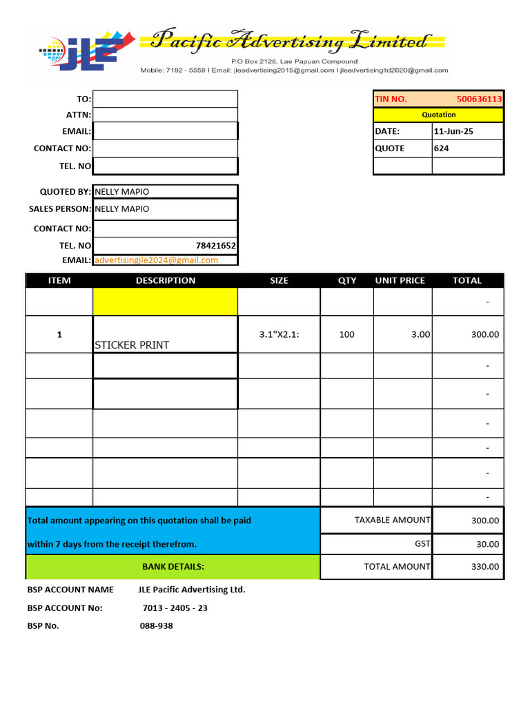 QUOTATION.x624 SAFETY STICKER | PDF