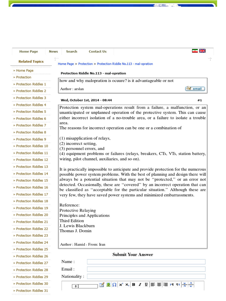 Protection Riddle No 113 | PDF | Electrical Engineering | Electrical ...