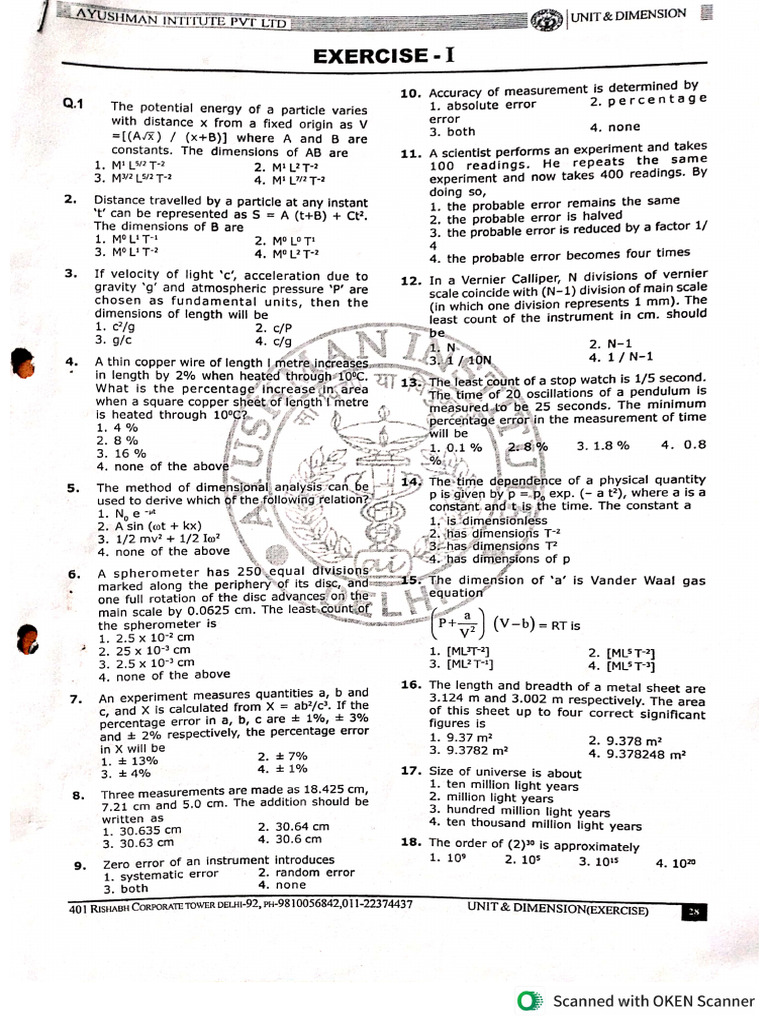 Units and Dimensions Assignment | PDF