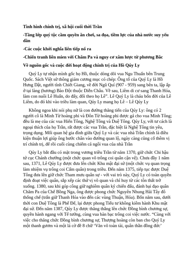 Nhà Hồ Và Cải Cách Hồ Quý Ly - Đề Cương Lsvn | PDF