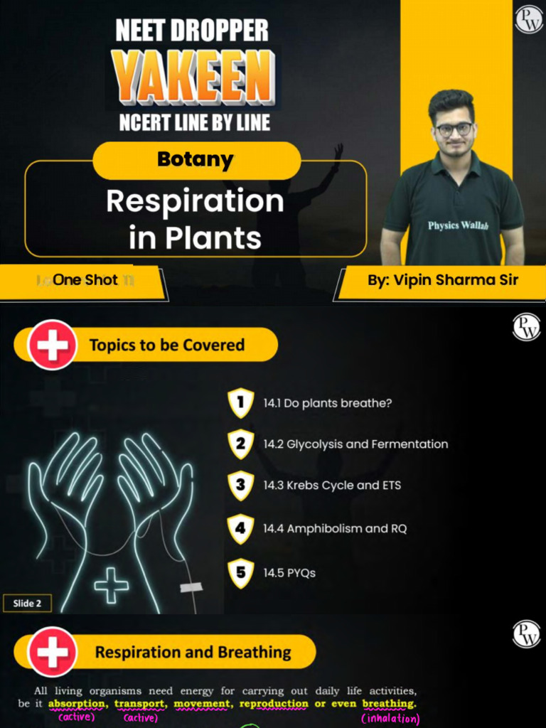 Respiration in Plants One Shot Class Notes NCERT Line by Line YAKEEN | PDF