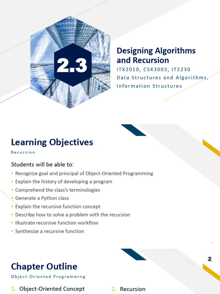ITX2010 CSX3003 IT2230-Ch2-3 Designing Algorithm and Recursion | PDF | Class (Computer ...