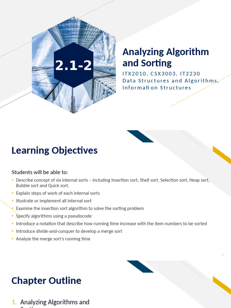ITX2010 CSX3003 IT2230-Ch2-1-2 Analyzing Algorithms and Sorting | PDF | Algorithms | Algorithms ...